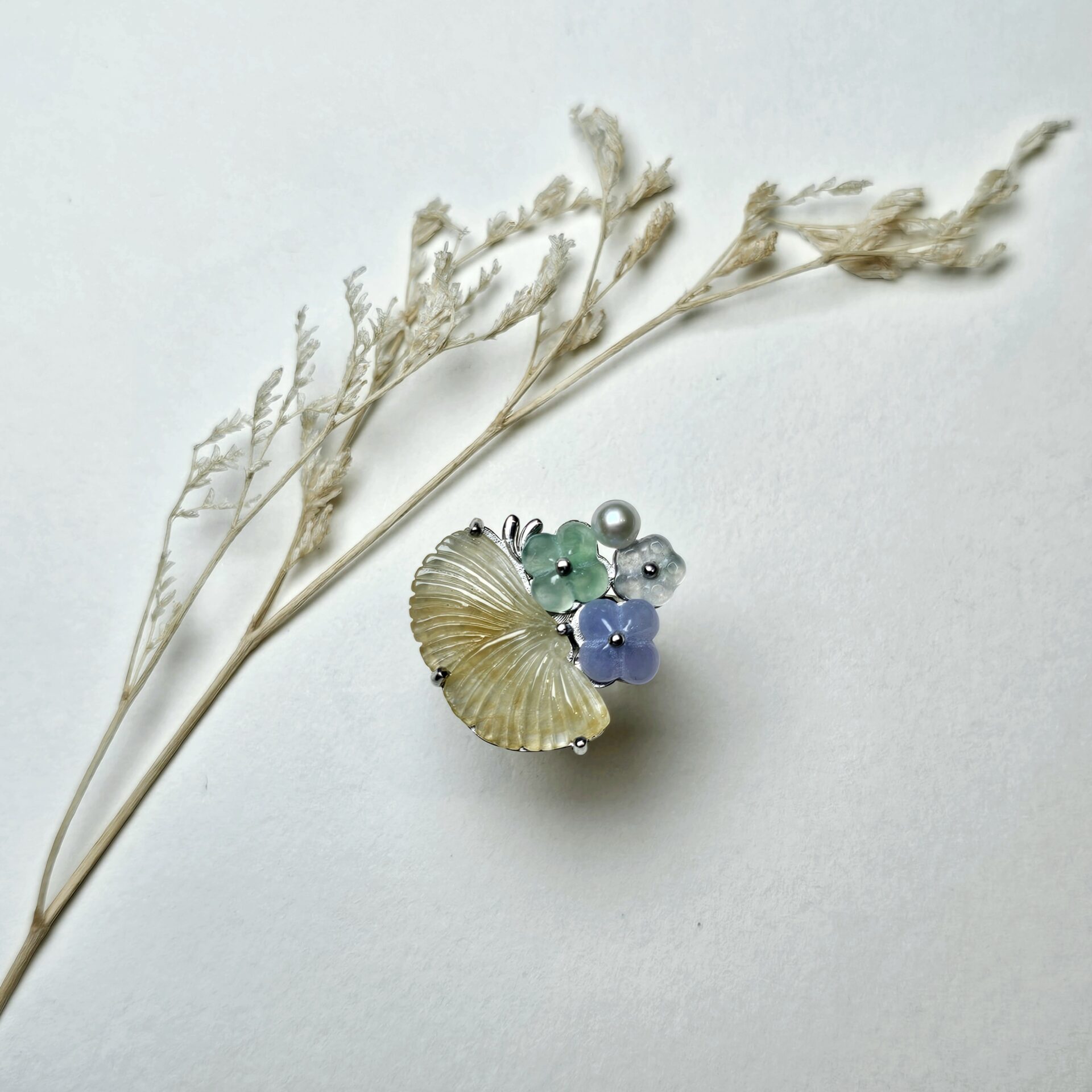 Nhẫn bạc jadeite cùng ngọc trai - Trang sức Lajew